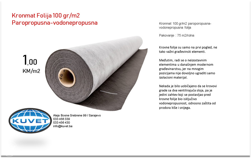 Kronfol paropropusna-vodonepropusna folija 100 gr/m2 - Oprema za ...