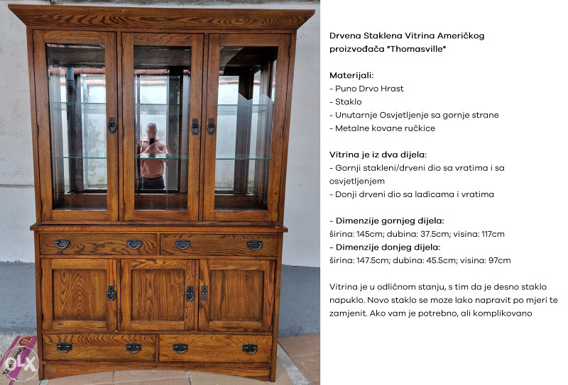 Drvena Staklena Vitrina Hrast Puno Drvo Komoda - Komode/Vitrine - OLX.ba