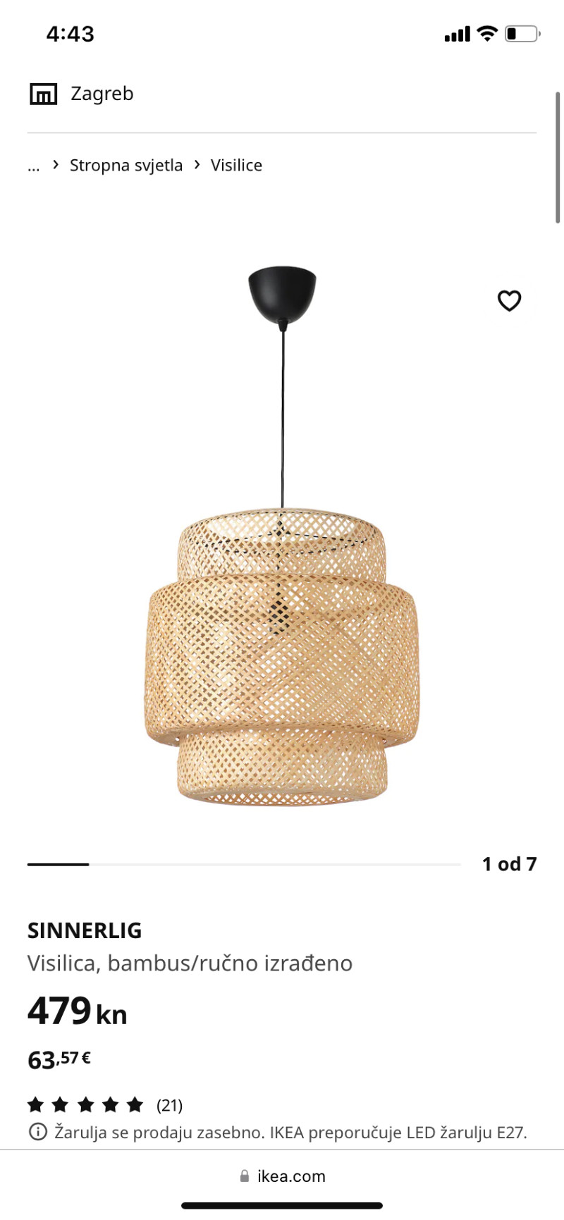 IKEA luster visilica SINNERLIG - Lusteri i fenjeri - OLX.ba