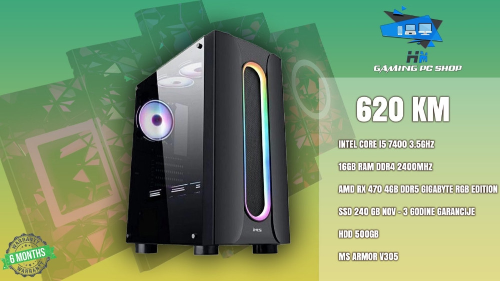 AKCIJA GAMING PC I5 7400 16GB RAM RX 470 4GB RGB / SSD - Desktop ...