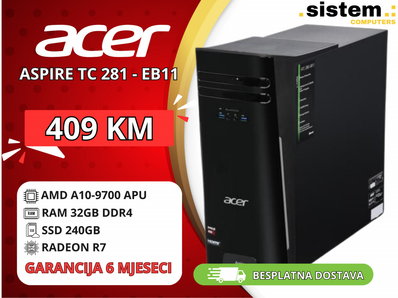PC/Racunar/Desktop ACER Aspire TC 281 AMD A10-9700 32GB - Desktop ...