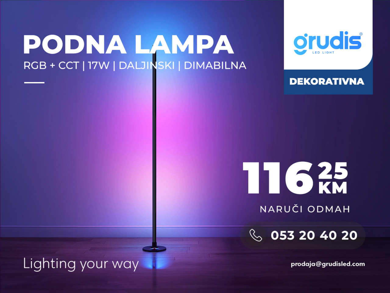 LED PODNA LAMPA 17W RGB + CCT dimabilna - Podne lampe - OLX.ba