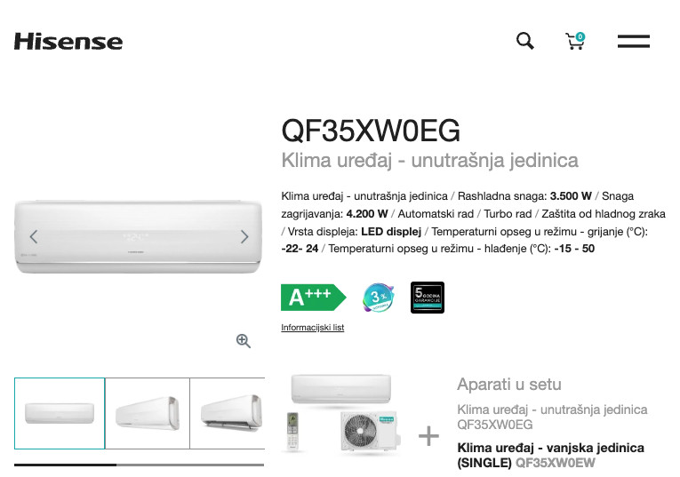 Hisense 12k WiFi A+++ INVERTER -22 QF35 Fresh Master 12ka 4.2kW - Klima ...