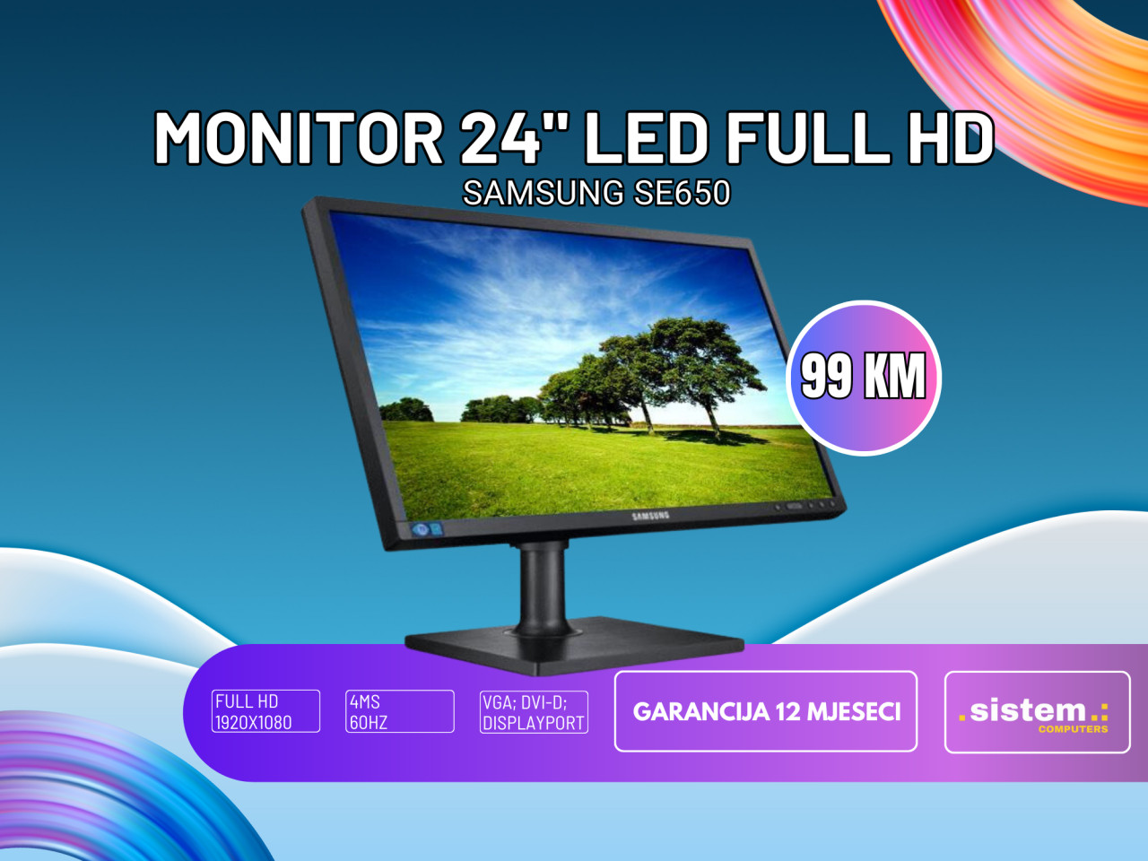 MONITOR LED LCD SAMSUNG SE650 24" FULL HD FHD - Monitori - OLX.ba