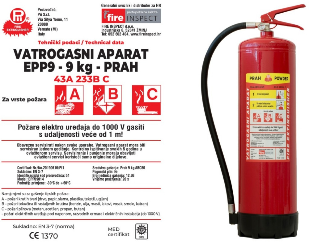 VATROGASNI PROTIV POZARNI APARAT 9 KG - Protupožarni aparati - OLX.ba