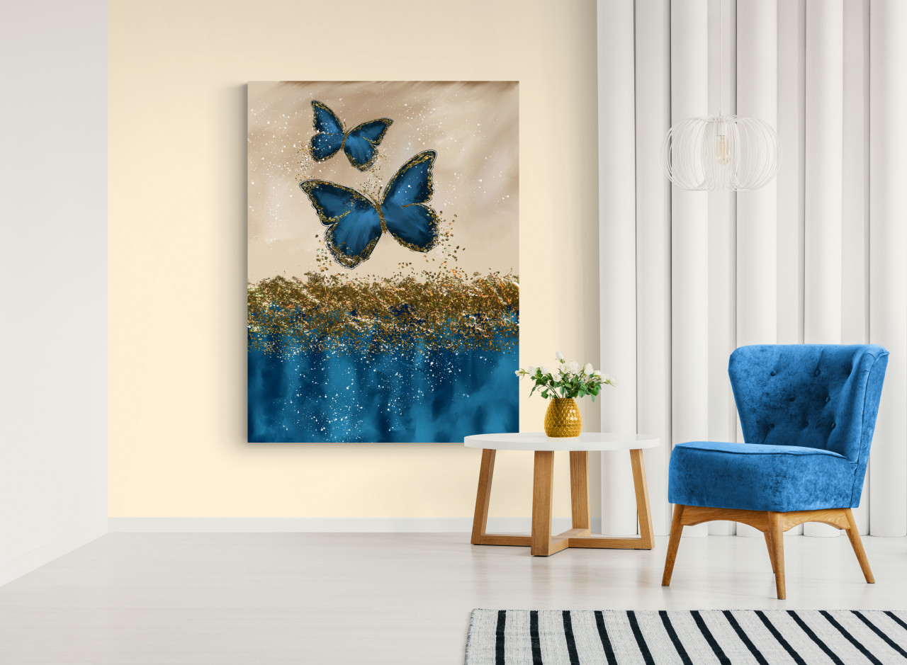 Canvas slika - Plavo Zlatni elementi, Leptiri, Apstrakt - Canvas slike ...
