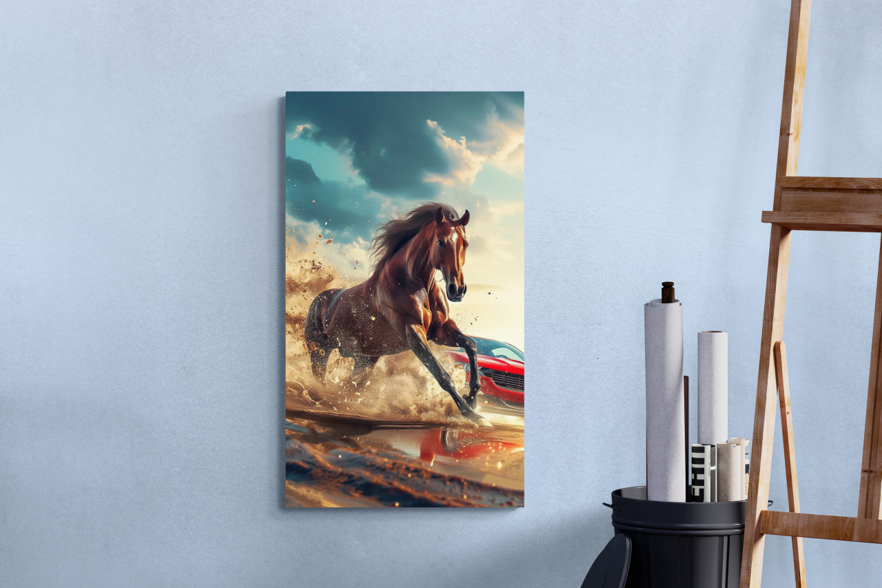 Canvas slika - Konj u utrci sa automobilom, Art 151 - Print na platnu ...