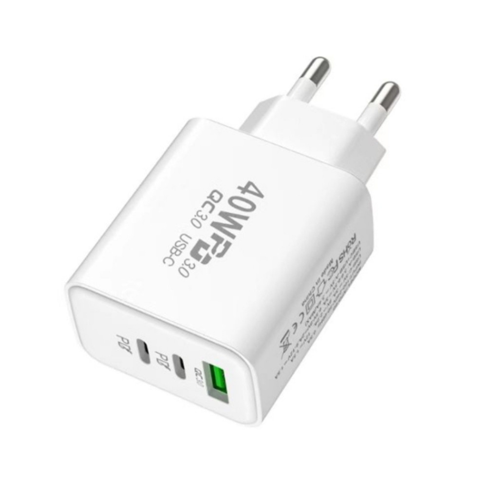 PUNJAČ ZA MOBITEL 40W USB C 3xULAZ ADAPTER SAMSUNG IPHONE XIAOMI ...