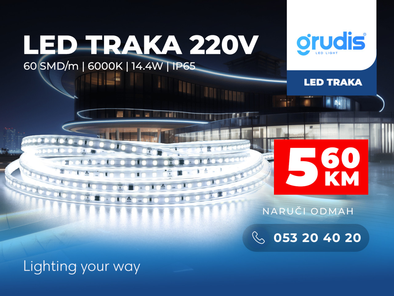 LED traka 5050 6000K 220V IP65 - LED rasvjeta - OLX.ba