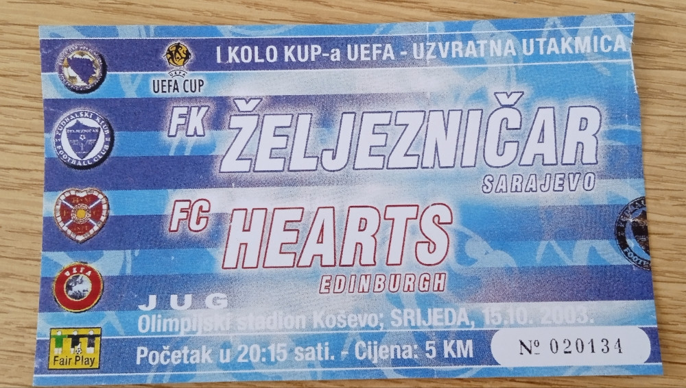 Željezničar - Hearts (KOPIJA NA MASNOM PAPIRU) - Stare ulaznice - OLX.ba