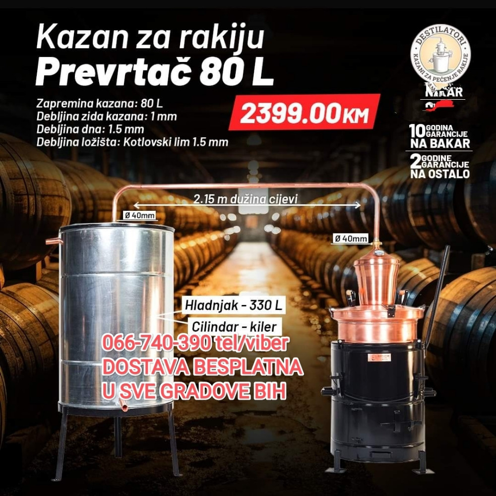 Destilator kazan za rakiju sa kilerom PREVRTAČ 80 L Subotica - Kazani ...