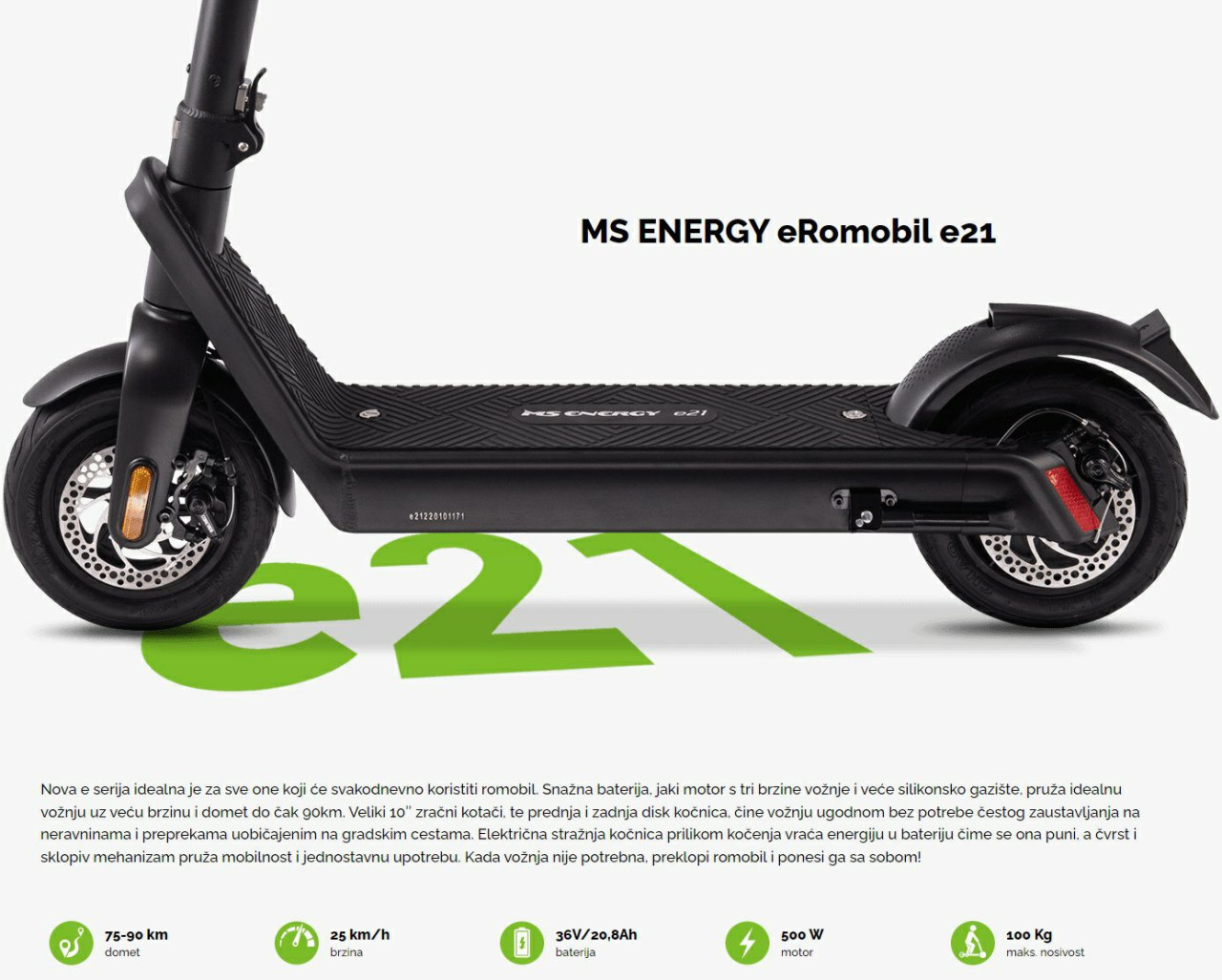 Romobil MS Energy E21 / Trotinet domet 75km-90km - Električni romobili - OLX.ba
