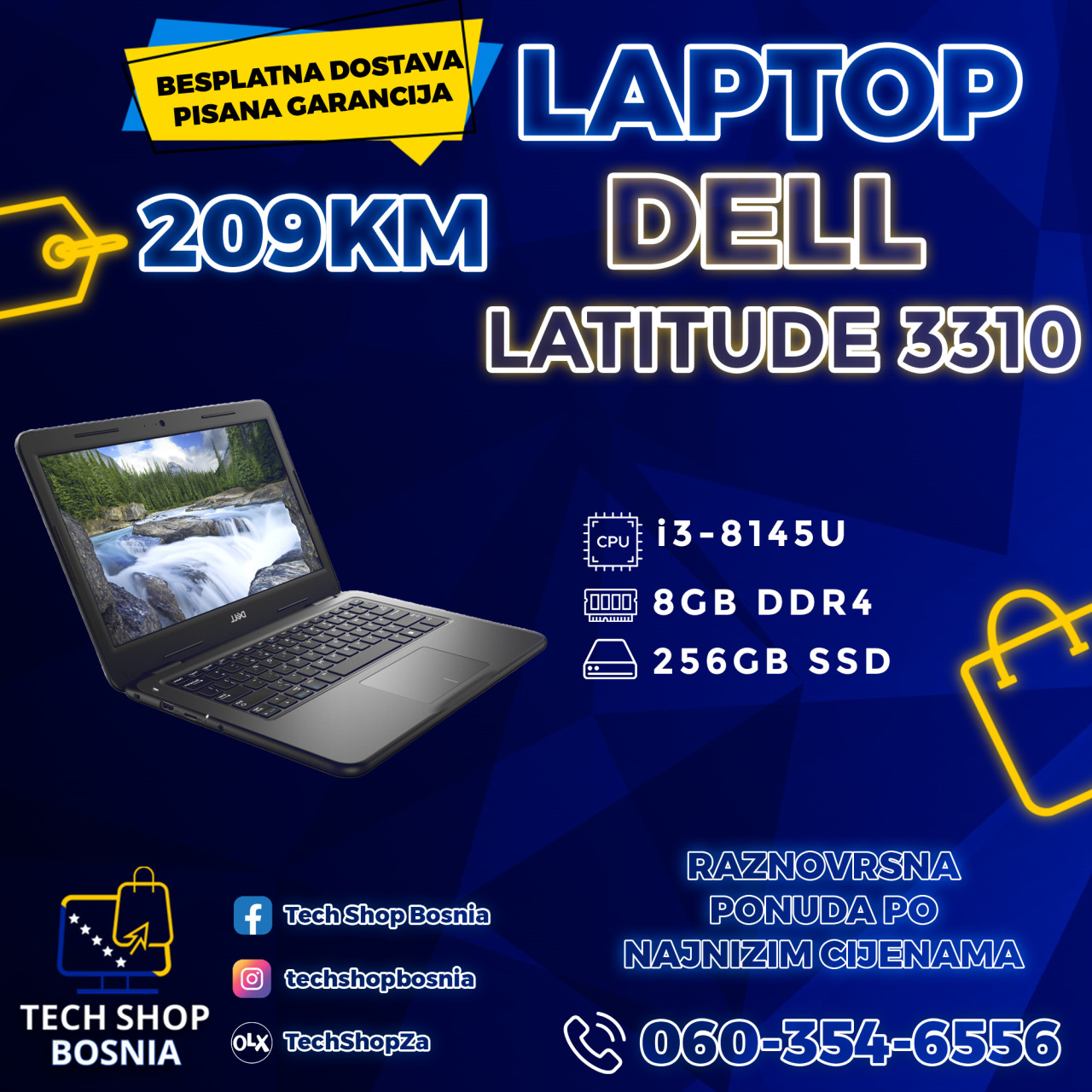 Laptop Dell Latitude 3310 | i3-8145U |8GB DDR4 | 256 SSD - Laptopi - OLX.ba