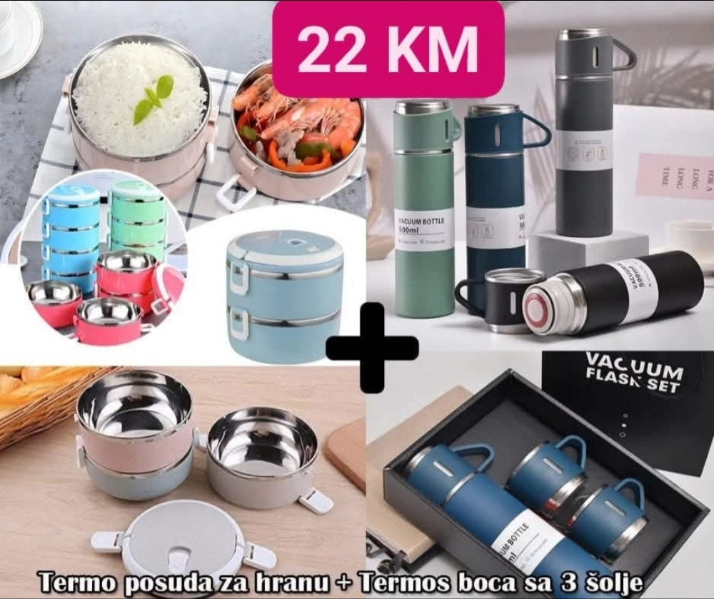Posuda za hranu Termos Lunch Box + Termos boca sa 3 solje - Zdjele i ...