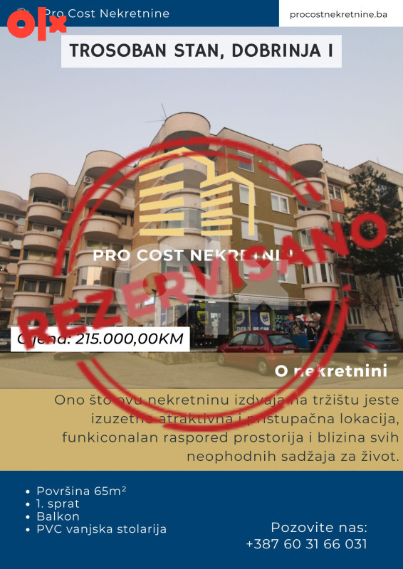 PRO COST | Trosoban stan, Sarajevo - Dobrinja I - Stanovi i apartmani - OLX.ba