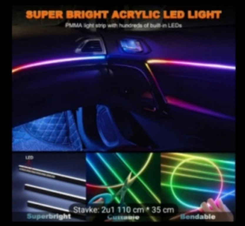 Akrilna led traka neon unutrašnje osvjetljenje ambient za auto ...
