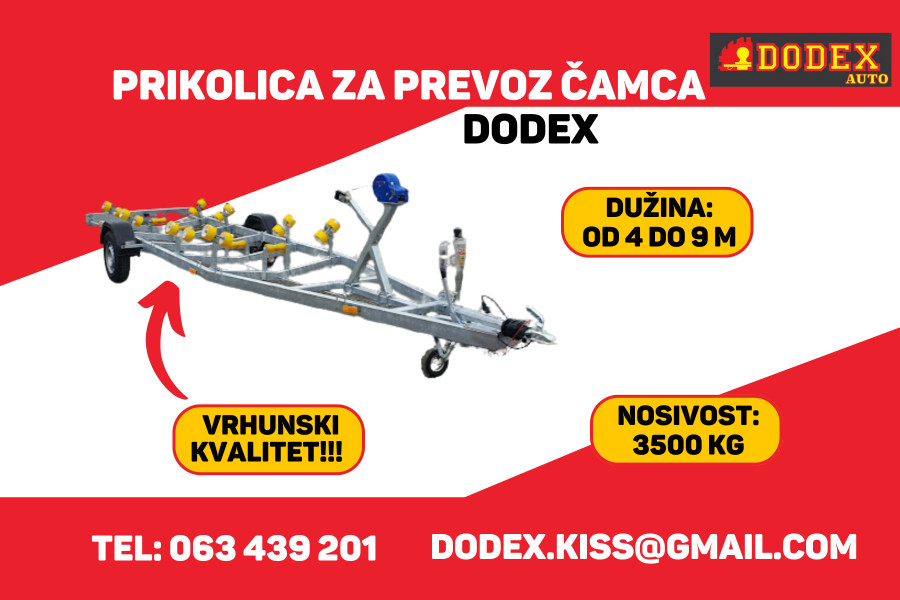 DODEX AUTO PRIKOLICA ZA PREVOZ ČAMCA OD 4 DO 9 M - Prikolice - OLX.ba