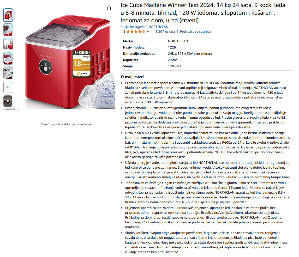 14kg u 24sata, 9 kocki leda u 6-8 minuta, tihi rad, 120 W ledomat - Beletristika - OLX.ba