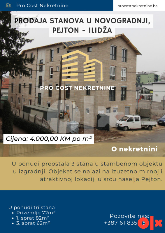 PRO COST | NOVOGRADNJA, PEJTON, ILIDŽA - Stanovi i apartmani - OLX.ba