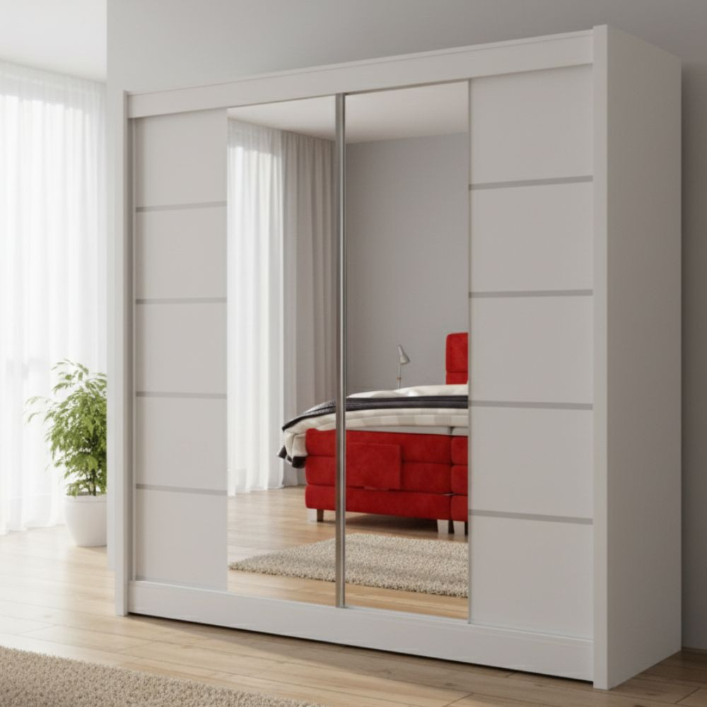 Klizni Ormar Baston 2M - Bijeli sa ogledalom - 200x215 cm - Ormari/Plakari - OLX.ba