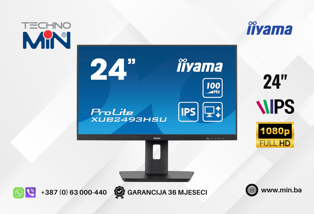 Monitor IIYAMA ProLite XUB2493HSU-B7, 23.8" IPS, Full HD, 100Hz ...
